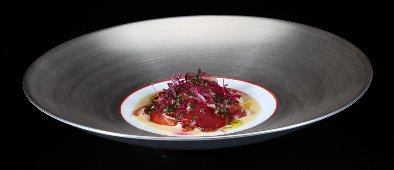 Pata negra, puree, rode bieten sorbet - Mario Ridder | Recepten van ...